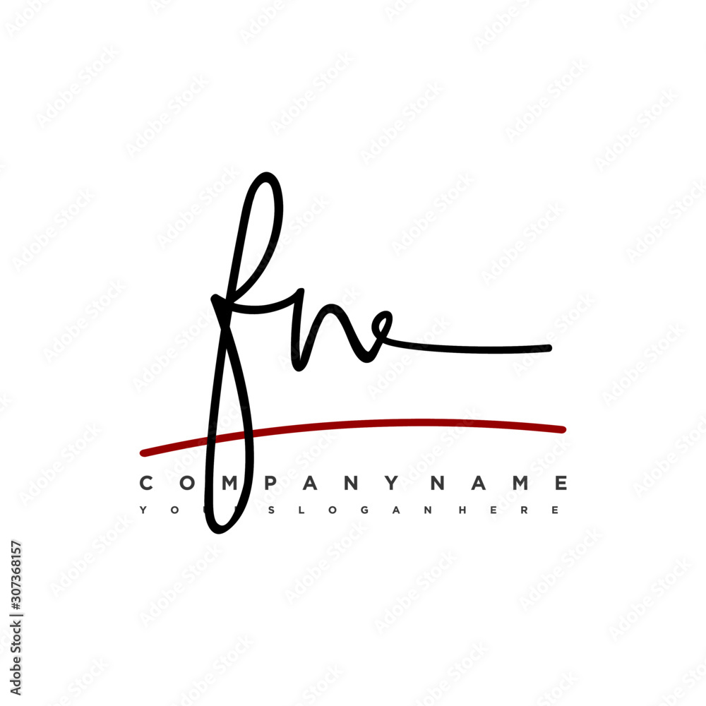 FN signature initials. Handwritten logo vector template with red ...