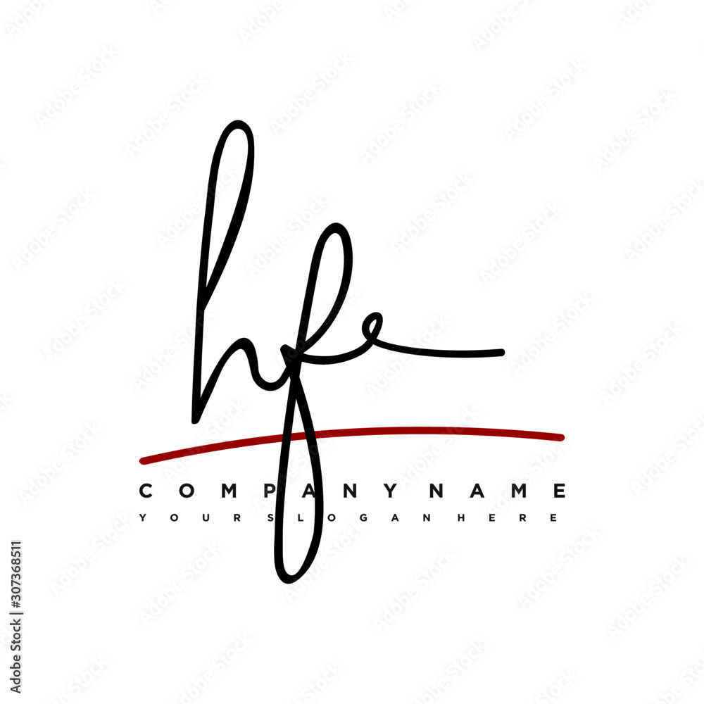 HF signature initials. Handwritten logo vector template with red ...