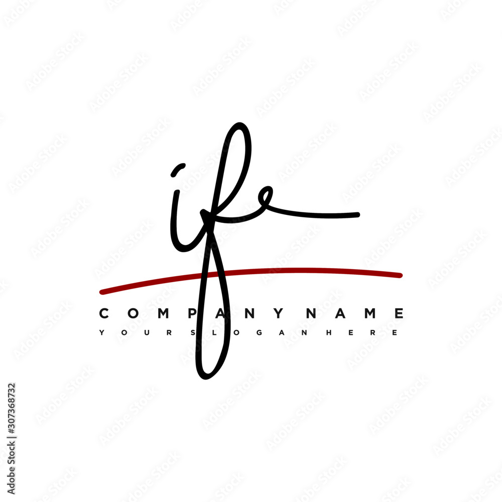 IF signature initials. Handwritten logo vector template with red ...