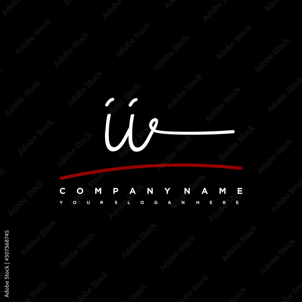 II signature initials. Handwritten logo vector template with red ...