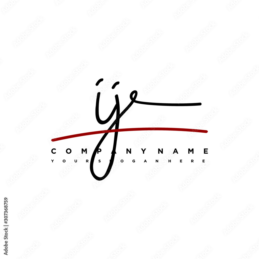 IJ signature initials. Handwritten logo vector template with red ...