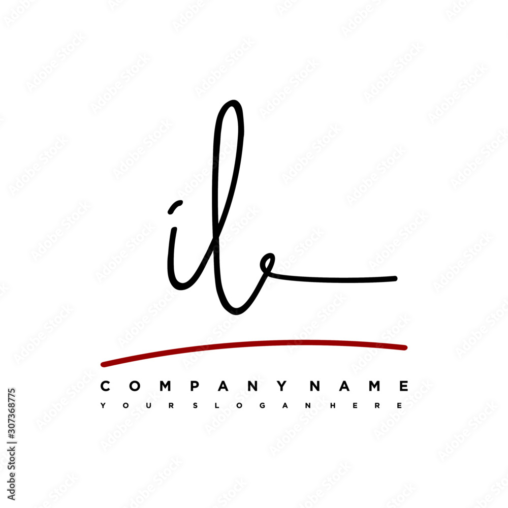 IL signature initials. Handwritten logo vector template with red ...
