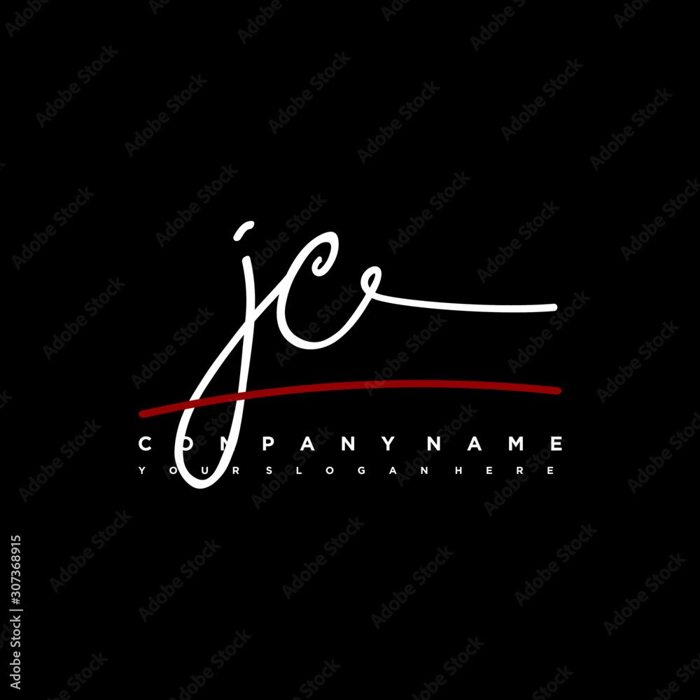 JC signature initials. Handwritten logo vector template with red ...