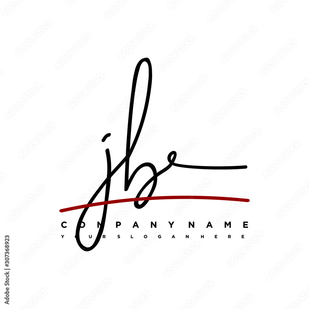 JB signature initials. Handwritten logo vector template with red ...