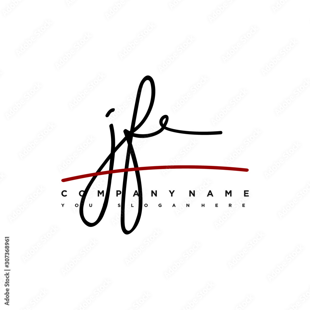 JF signature initials. Handwritten logo vector template with red ...