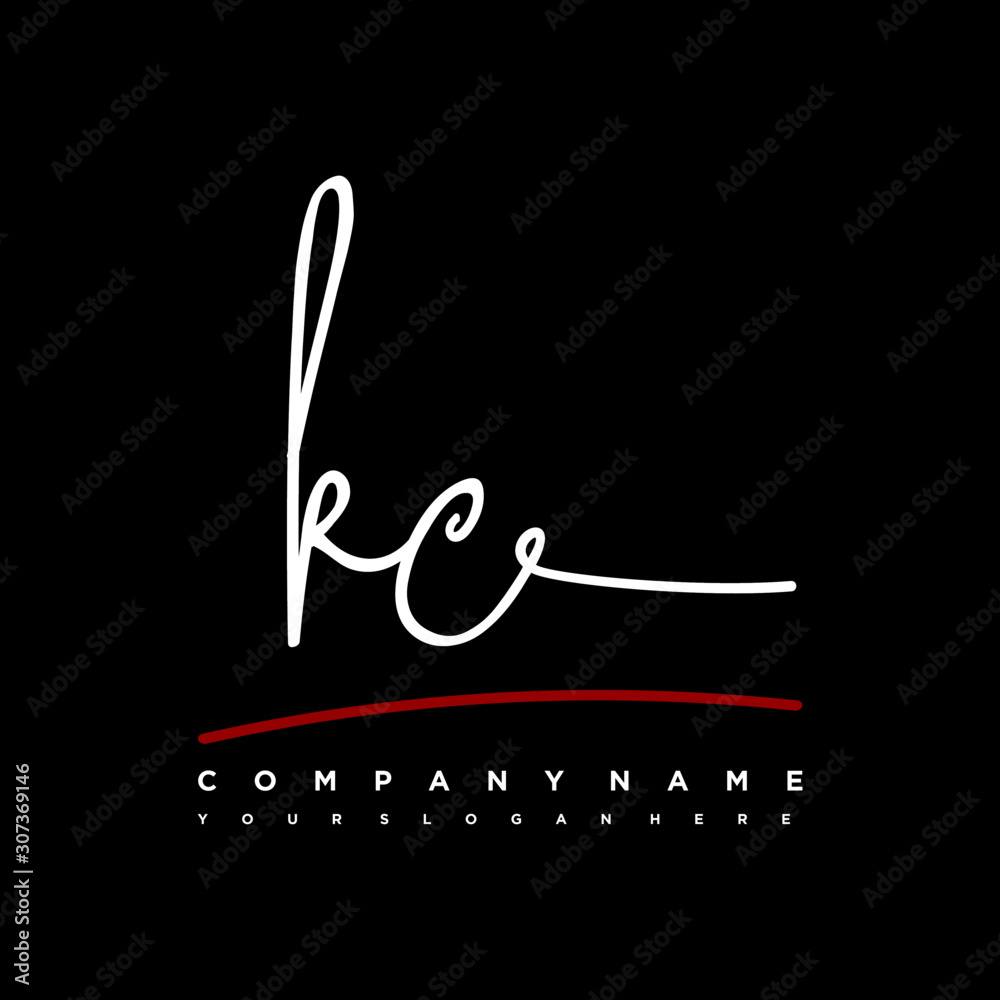 KC signature initials. Handwritten logo vector template with red ...
