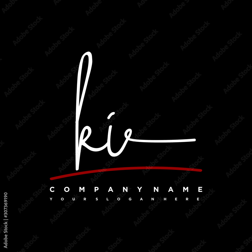 KI signature initials. Handwritten logo vector template with red ...