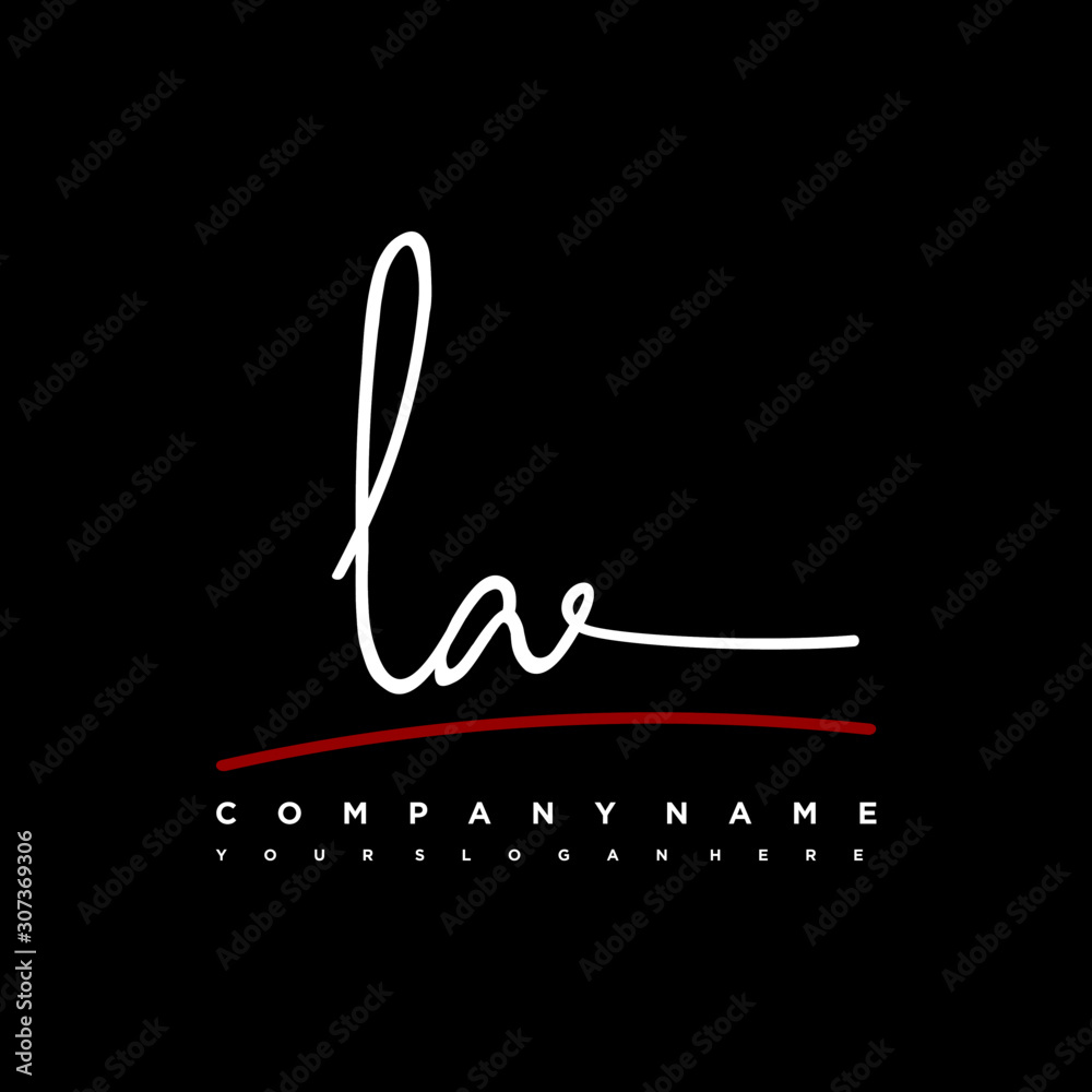 LA signature initials. Handwritten logo vector template with red ...