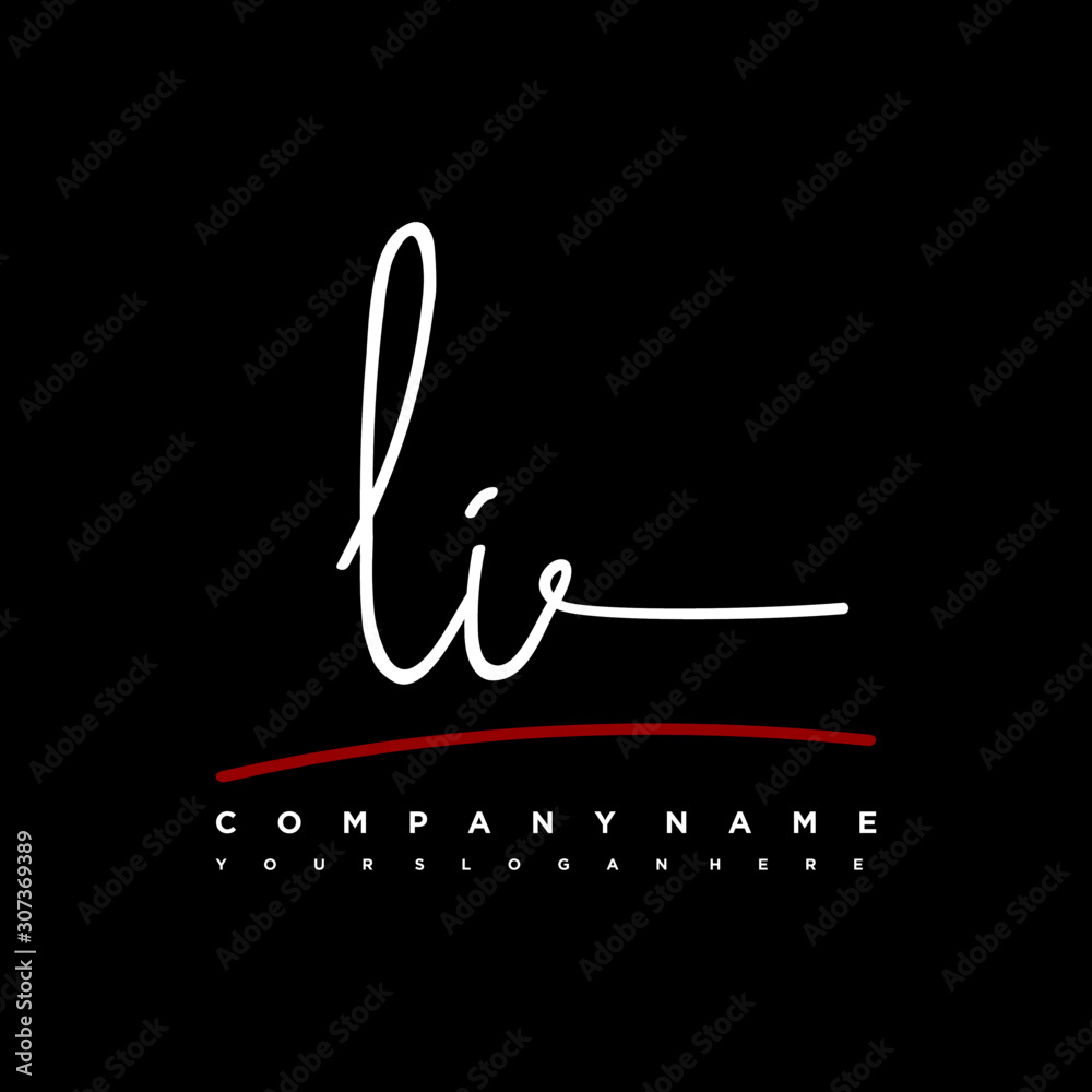 LI signature initials. Handwritten logo vector template with red ...