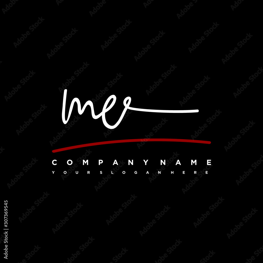ME signature initials. Handwritten logo vector template with red ...