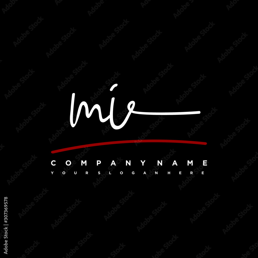 MI signature initials. Handwritten logo vector template with red ...
