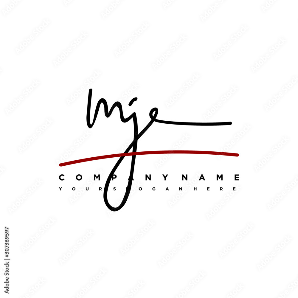 MJ signature initials. Handwritten logo vector template with red ...