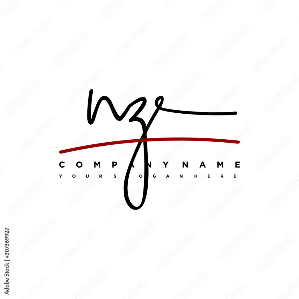 NZ signature initials. Handwritten logo vector template with red ...