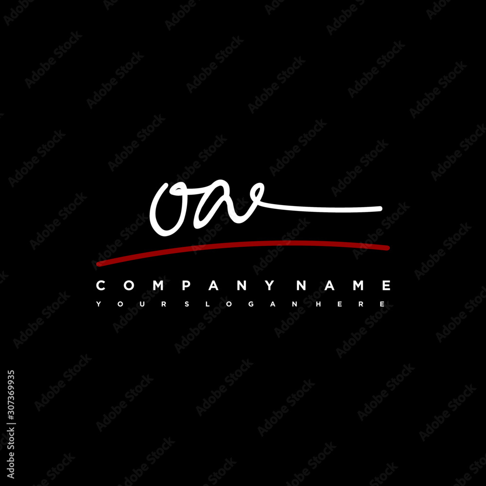 OA signature initials. Handwritten logo vector template with red ...