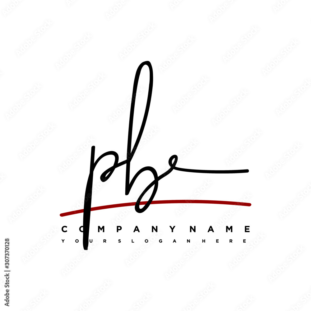 PB signature initials. Handwritten logo vector template with red ...