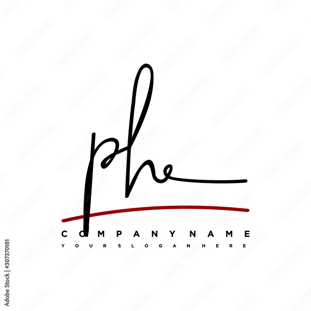 PH signature initials. Handwritten logo vector template with red ...