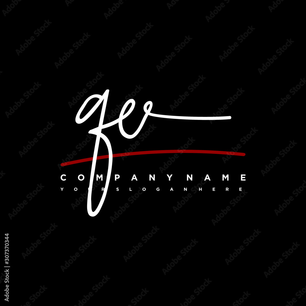 QE signature initials. Handwritten logo vector template with red ...
