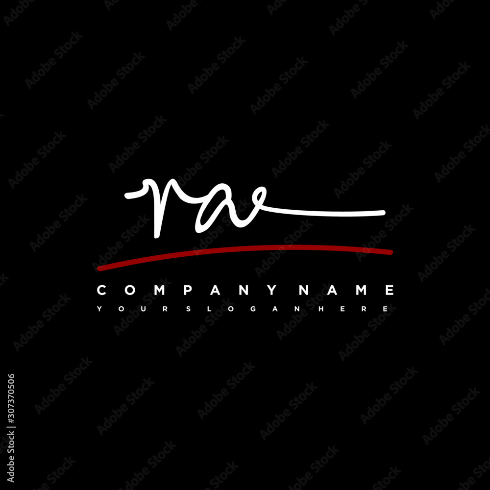 RA signature initials. Handwritten logo vector template with red ...