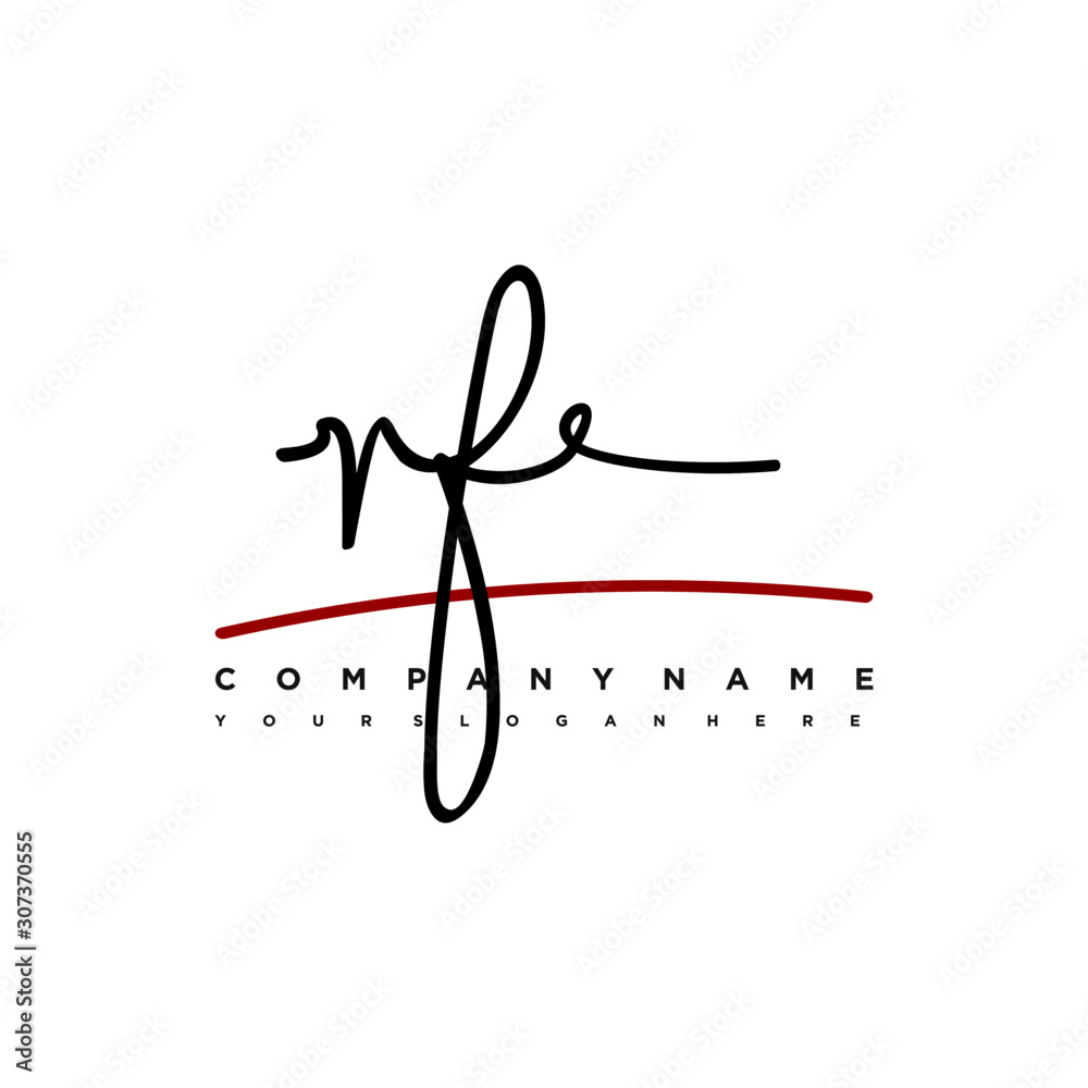 RF signature initials. Handwritten logo vector template with red ...
