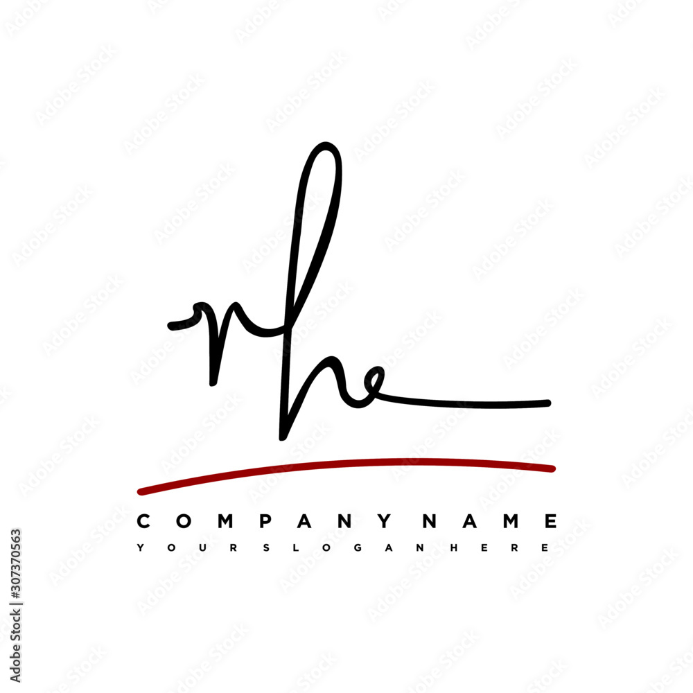 RH signature initials. Handwritten logo vector template with red ...
