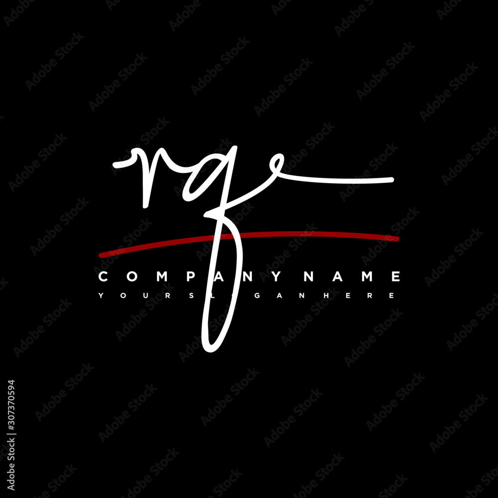 RQ signature initials. Handwritten logo vector template with red ...