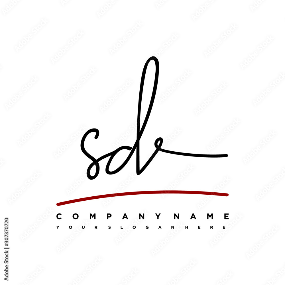 SD signature initials. Handwritten logo vector template with red ...