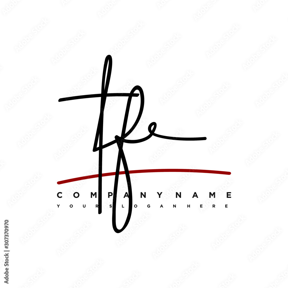 Tf Signature Initials Handwritten Logo Vector Template With Red
