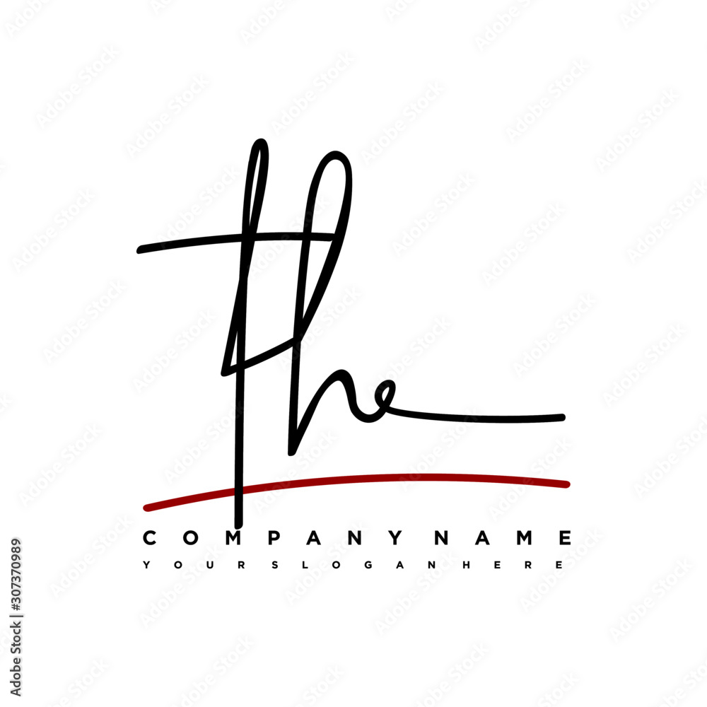 TH signature initials. Handwritten logo vector template with red ...