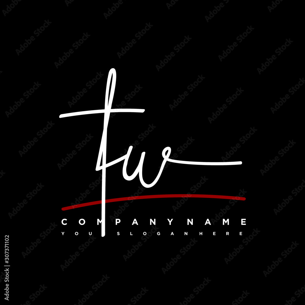 TW signature initials. Handwritten logo vector template with red ...