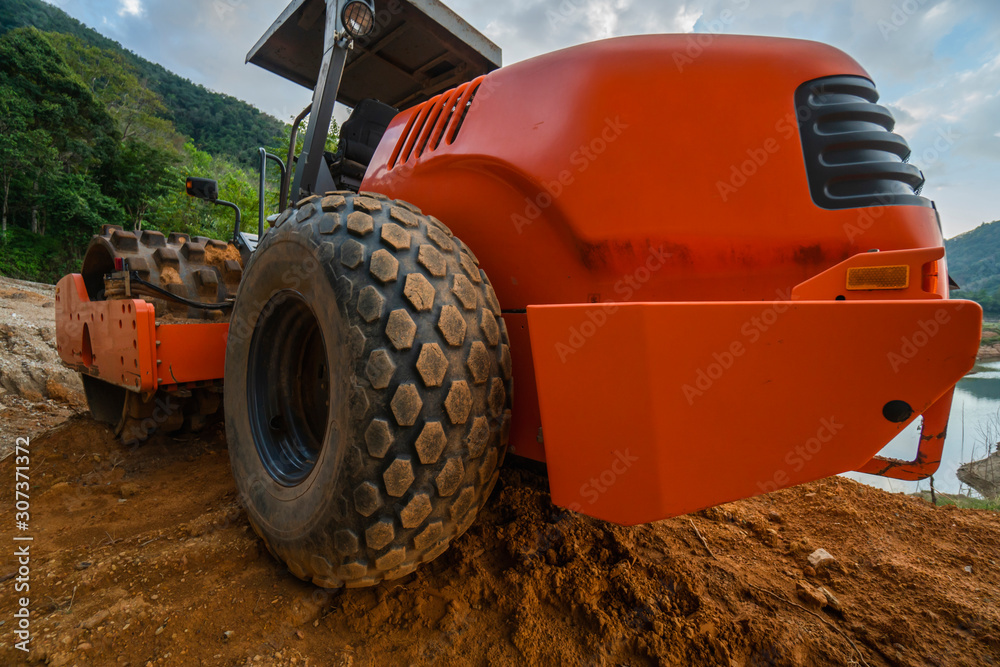 Soil compactor with vibratory padfoot drum. Heavy duty machinery ...