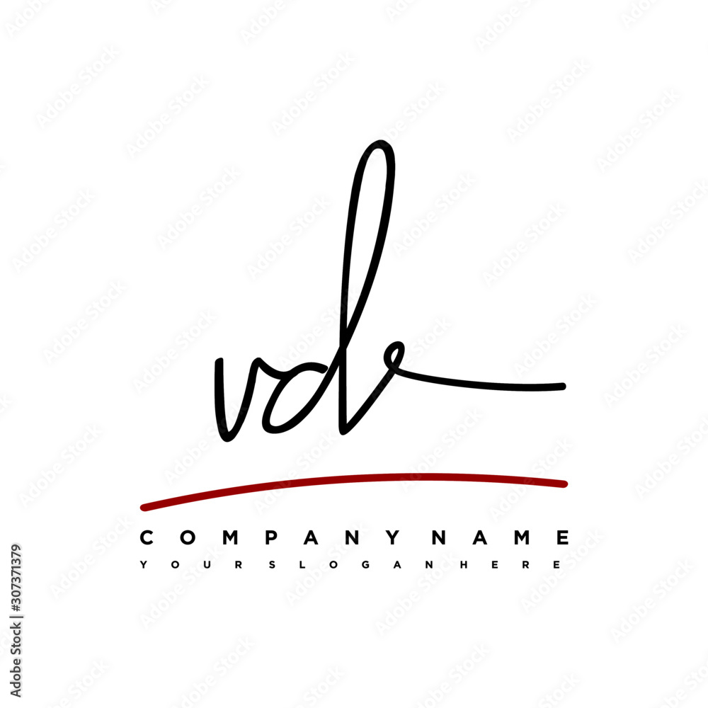 VD signature initials. Handwritten logo vector template with red ...