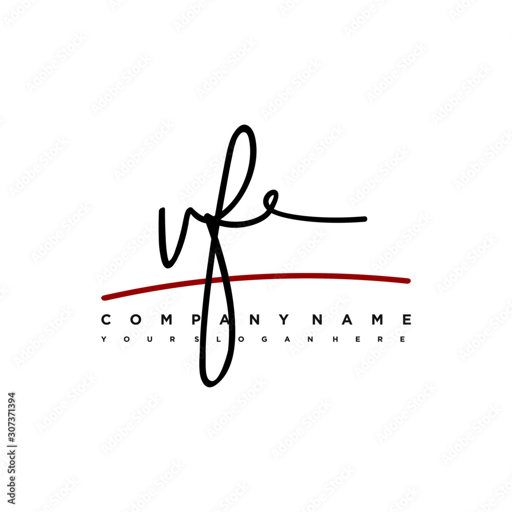 VF signature initials. Handwritten logo vector template with red ...