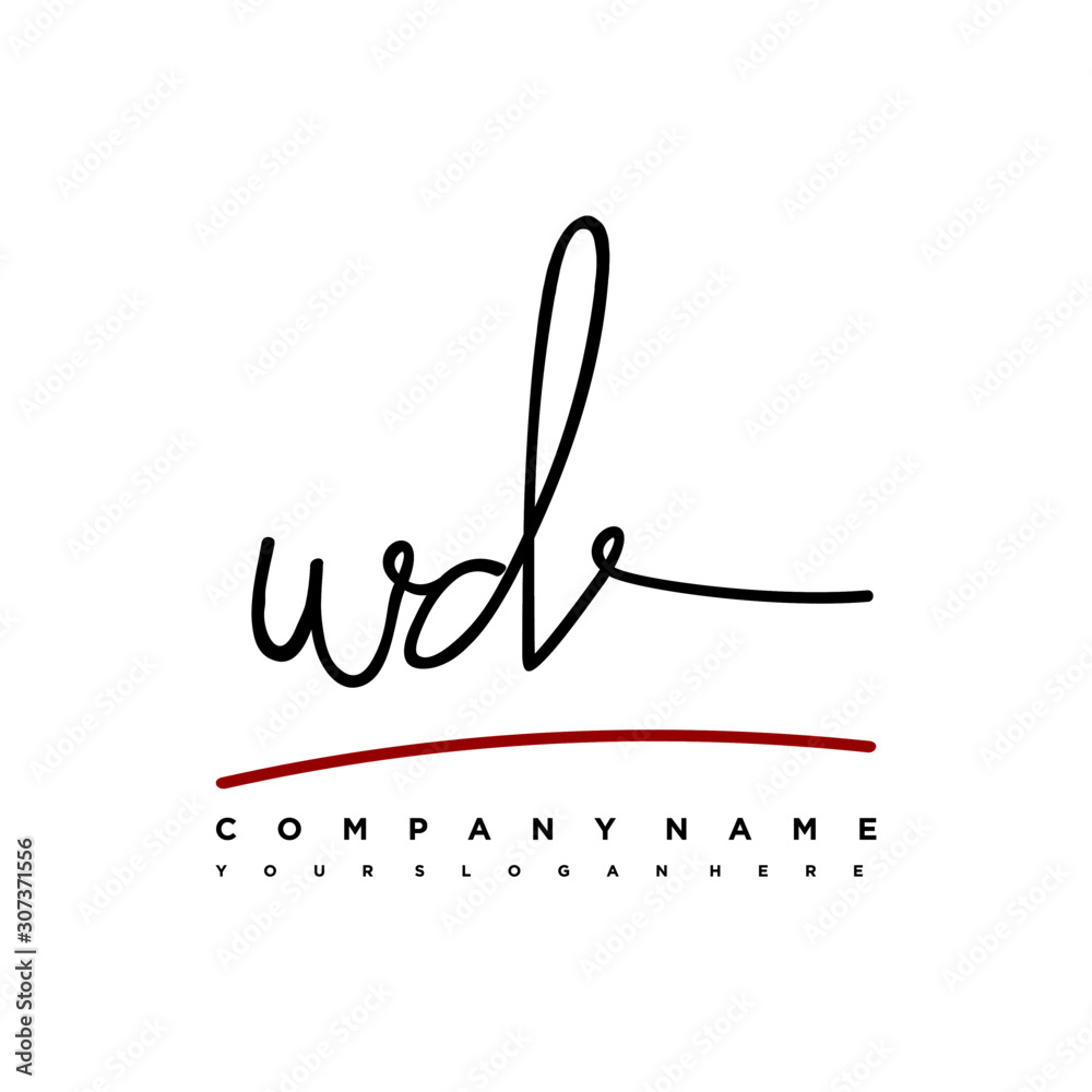 WD signature initials. Handwritten logo vector template with red ...