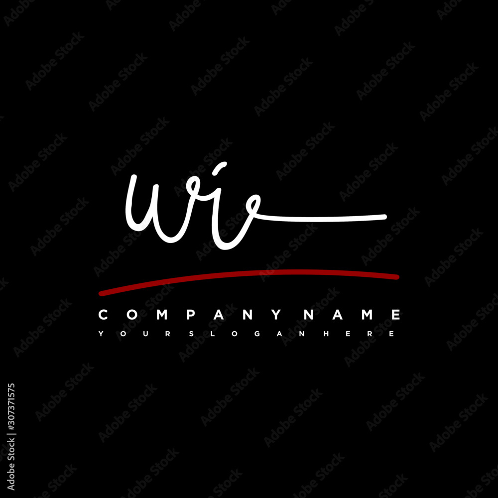 WI signature initials. Handwritten logo vector template with red ...