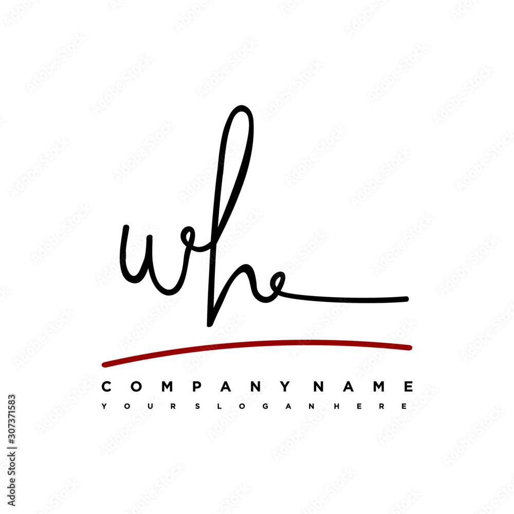 WH signature initials. Handwritten logo vector template with red ...