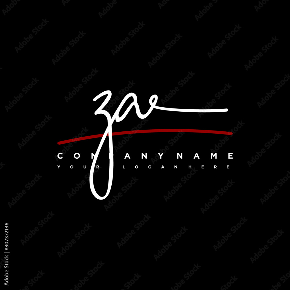 ZA initials signature logo. Handwritten vector logo template connected ...