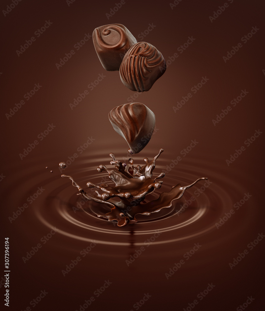 Melted liquid milk chocolate 3D whirl splash, falling milk chocolate ... Melted liquid milk chocolate 3D whirl splash, falling milk chocolate ...