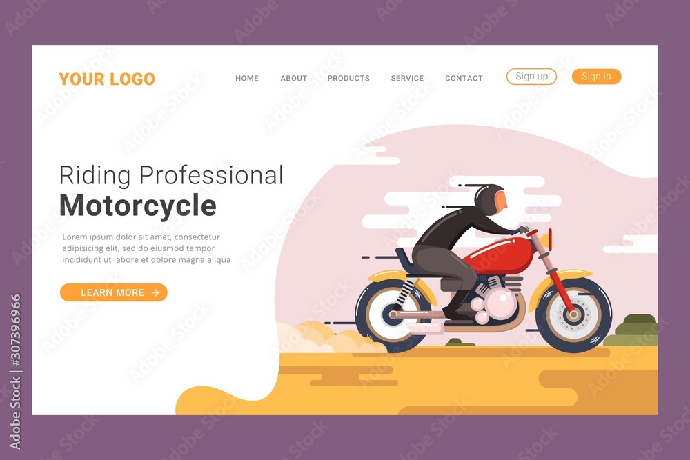 Riding motorcycle landing page template design concept vector ...