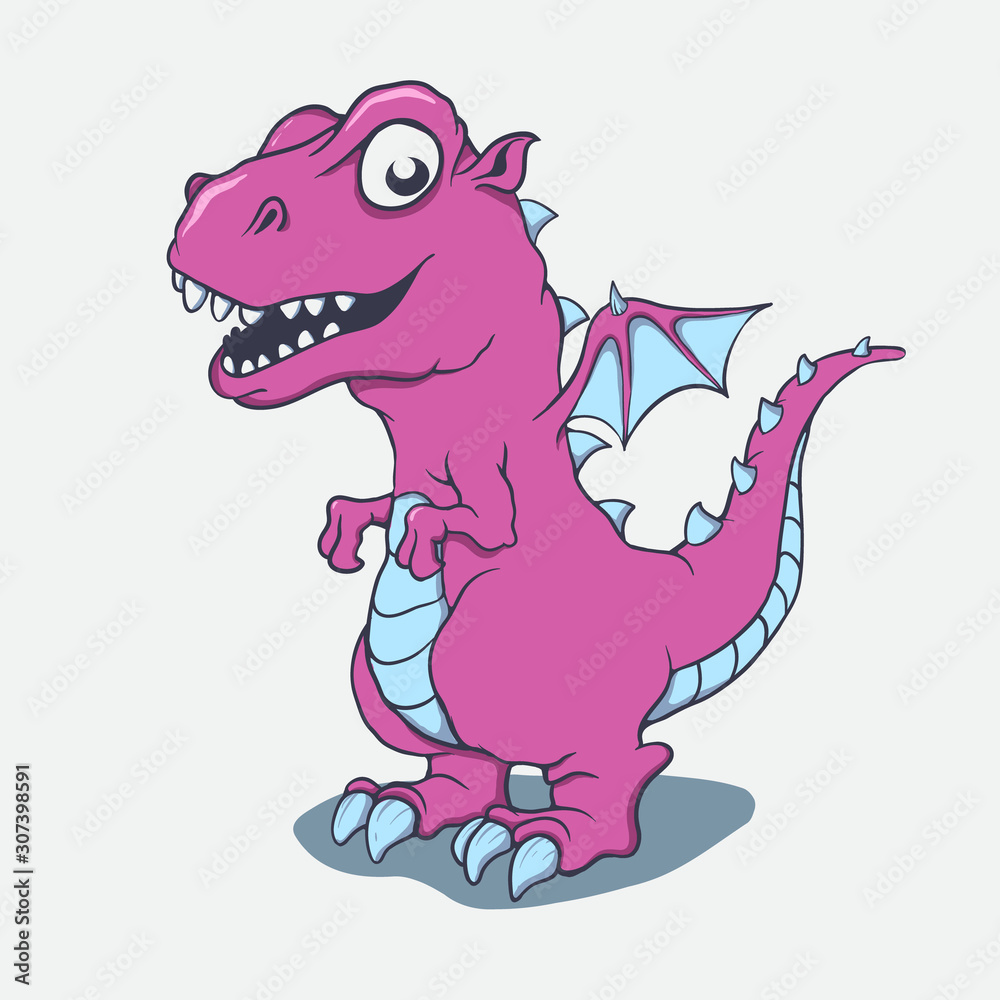 Cartoon little pink dragon.Vector image Stock Vector | Adobe Stock