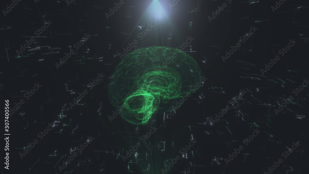 hologram of the brain representing artificial intelligence. Artificial ...