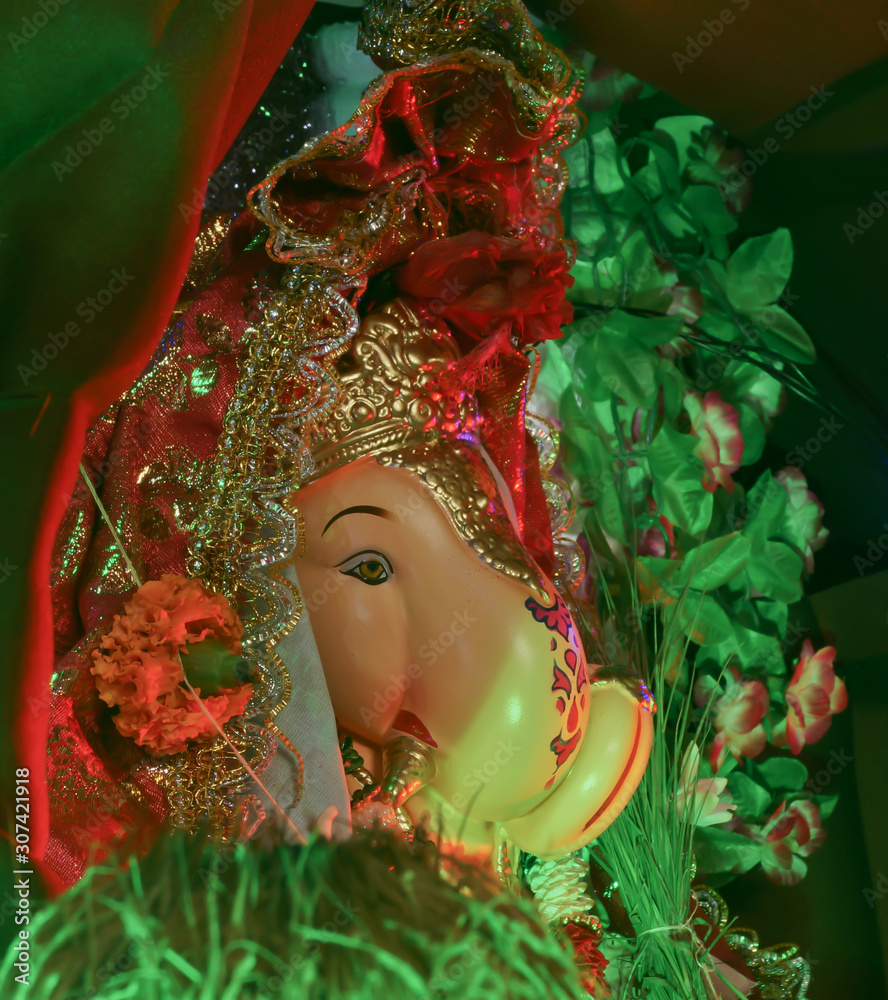 Lord Ganesha. Indian Ganpati festival. Closeup of Lord Ganesha. Ganesh ...