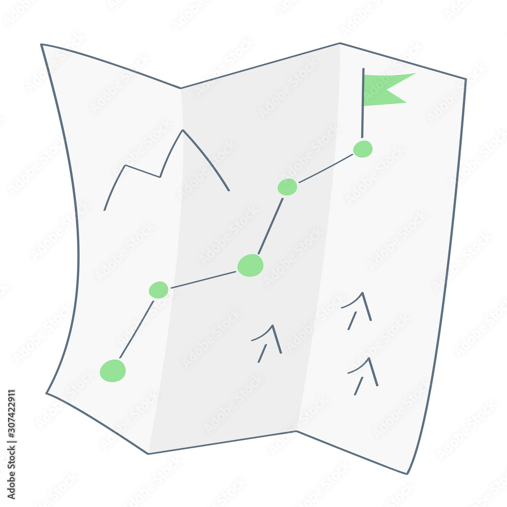 Map with hiking route. Roadmap, tourist guide concept. Flat linear ...