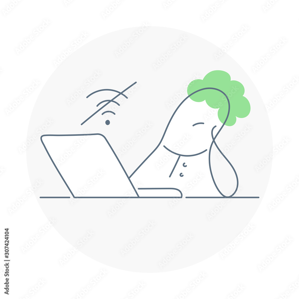 Vecteur Stock Wifi Denied, network error. Upset cartoon character is ...
