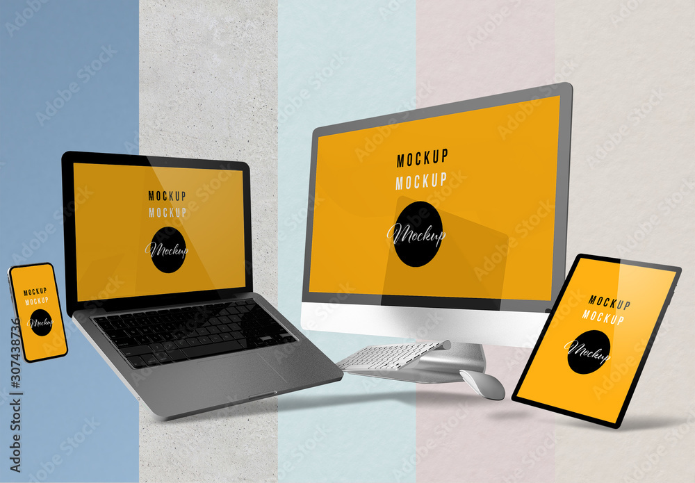 Floating Devices Mockup Stock Template | Adobe Stock