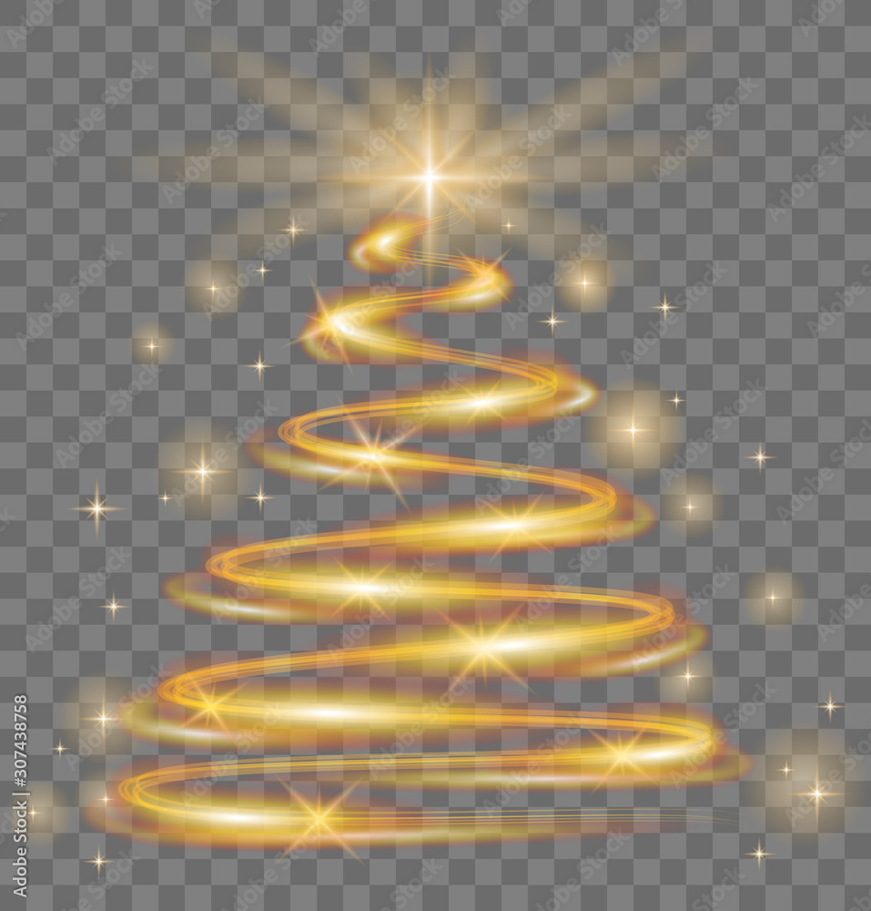 Christmas tree silhouette with christmas lights on transparent ...