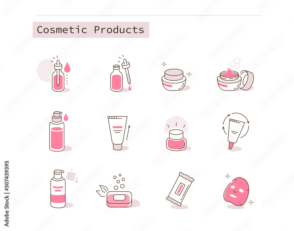 Different Cosmetic Icons Collection. Containers and Bottles with Beauty ...