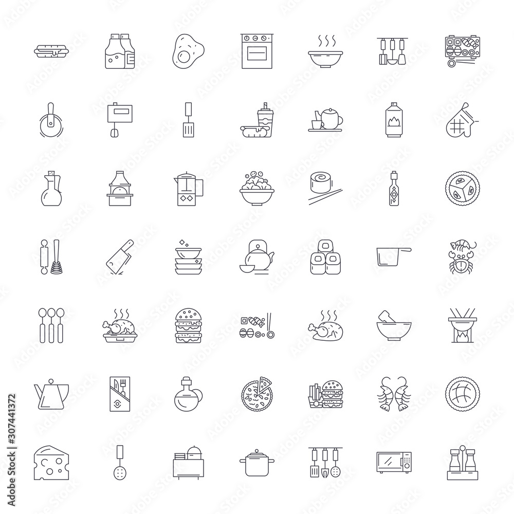Cooking, restaurant line icons, signs, symbols vector, linear ...