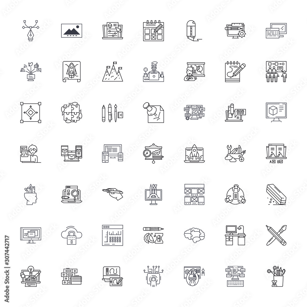 Design process line icons, signs, symbols vector, linear illustration ...