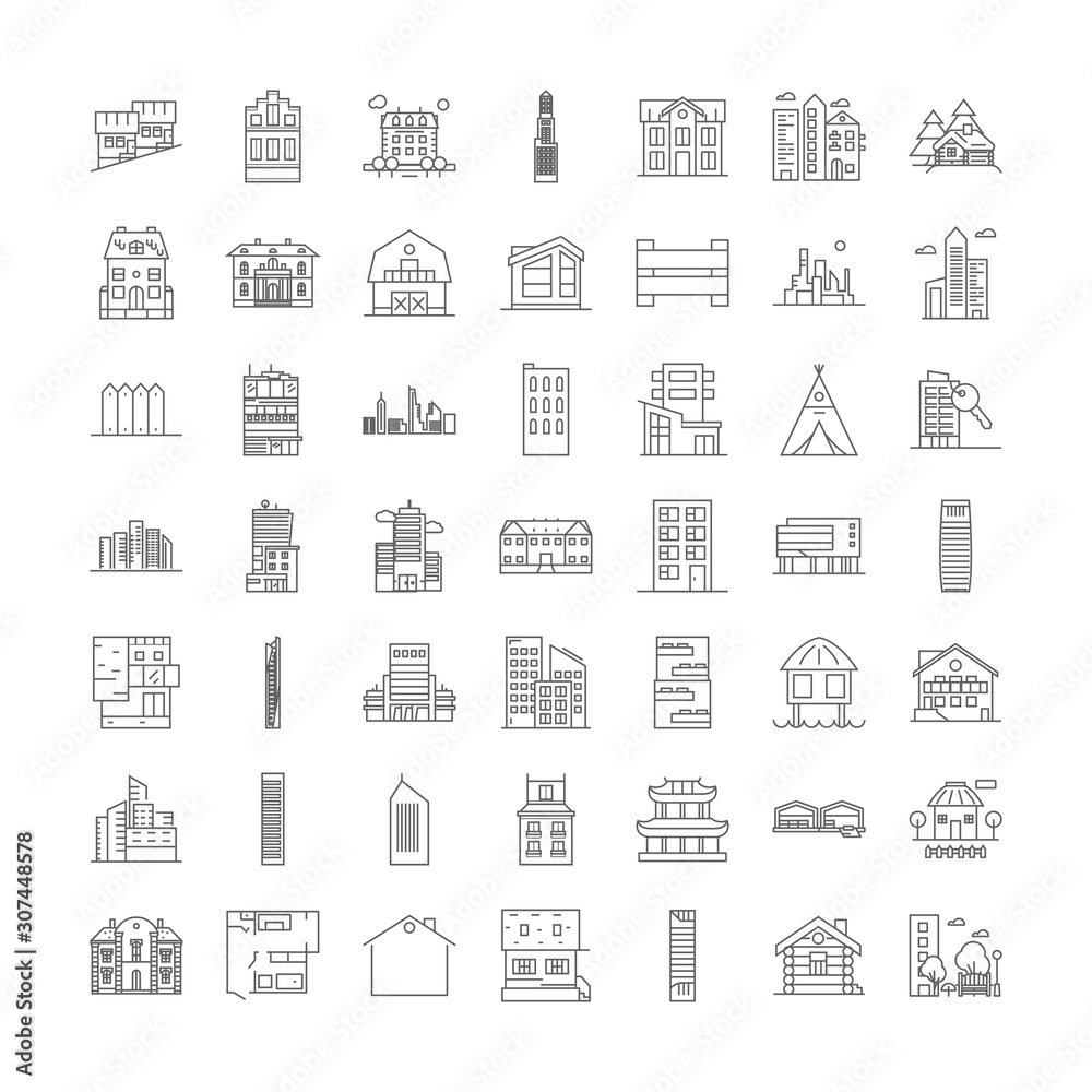 Exterior houses line icons, signs, symbols vector, linear illustration ...