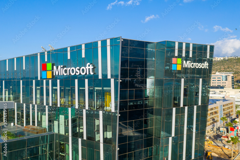 Microsoft Logo on an High Tech office building, at Matam Scientific ...